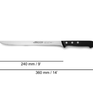 ARCOS Sharp Knife 9 Inch Stainless Steel. Carving Knife to Cut Ham and Meat. Ergonomic Polyoxymethylene Handle and 240mm Blade. Series Universal. Color Black