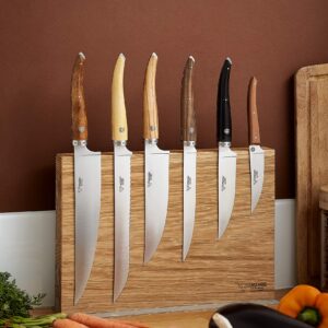 Laguiole en Aubrac Cuisine Gourmet Stainless Fully Forged Steel Made In France Complete 7 Piece Premium Kitchen Knife Magnetic Block Set With Mixed Wood Handles