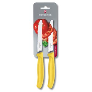 victorinox swiss modern tomato and table knife set - kitchen knives for home essentials - vegetable & fruit knives - yellow handles, 2-piece set