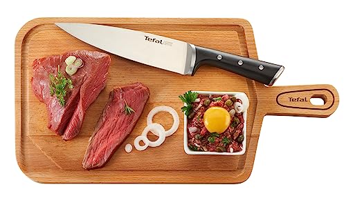 Tefal Ice Force K232S574 Wooden Block with 5 Slots and 5 Knives: Bread Knife 20 cm / Chef Knife 20 cm / Santoku Knife 18 cm / Paring Knife 11 cm / Carving Knife 9 cm