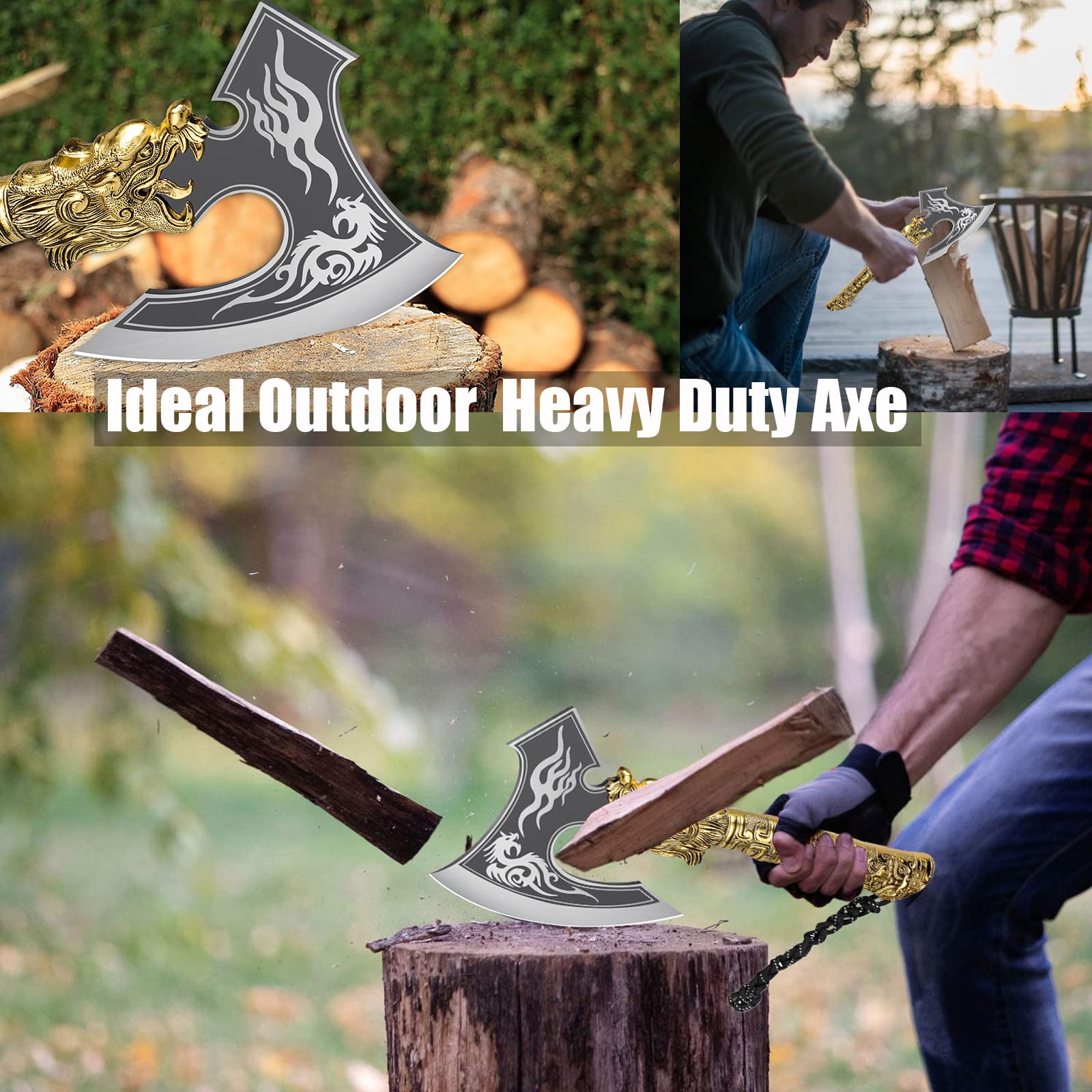 univinlions Heavy Duty Kitchen Axe Forged Bone Cleaver Cool with Dragon Handle Hatchet for Home, Outdoor Camping, Hiking Birthday Thanksgiving Idea Men