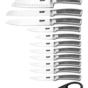 Karcu Kitchen Knife Set, German Steel Sharpener High Carbon Stainless Steel Knife Block Set