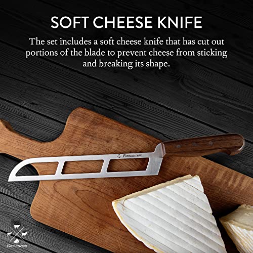 Formaticum Professional 4 Knife Set- Modern Cheese Knife Set w/Solid Walnut Ergonomic Handle, Stainless Steel Knives in a Wooden Box, Great Gift for Cheese Charcuterie Fan, Handmade in Italy