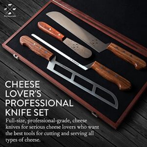 Formaticum Professional 4 Knife Set- Modern Cheese Knife Set w/Solid Walnut Ergonomic Handle, Stainless Steel Knives in a Wooden Box, Great Gift for Cheese Charcuterie Fan, Handmade in Italy