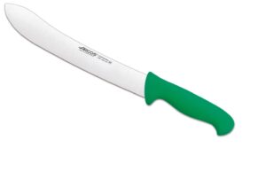 arcos butcher knife 10 inch nitrum stainless steel. professional cooking knife for cutting meat, fish and vegetables. ergonomic polyoxymethylene handle. series 2900. color green.