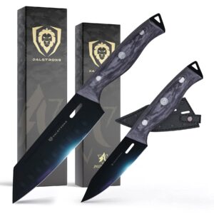 dalstrong delta wolf series santoku knife 7" bundled with delta wolf series paring knife 4" with pu leather sheath - black titanium nitride coating - g10 camo handle