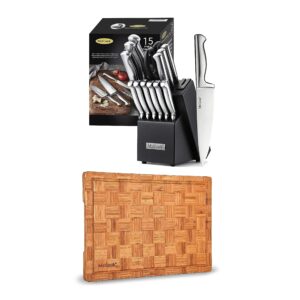 mccook mc21 german stainless steel knife block sets with built-in sharpener + mcw12 bamboo cutting board(large, 17”x12”x1”)