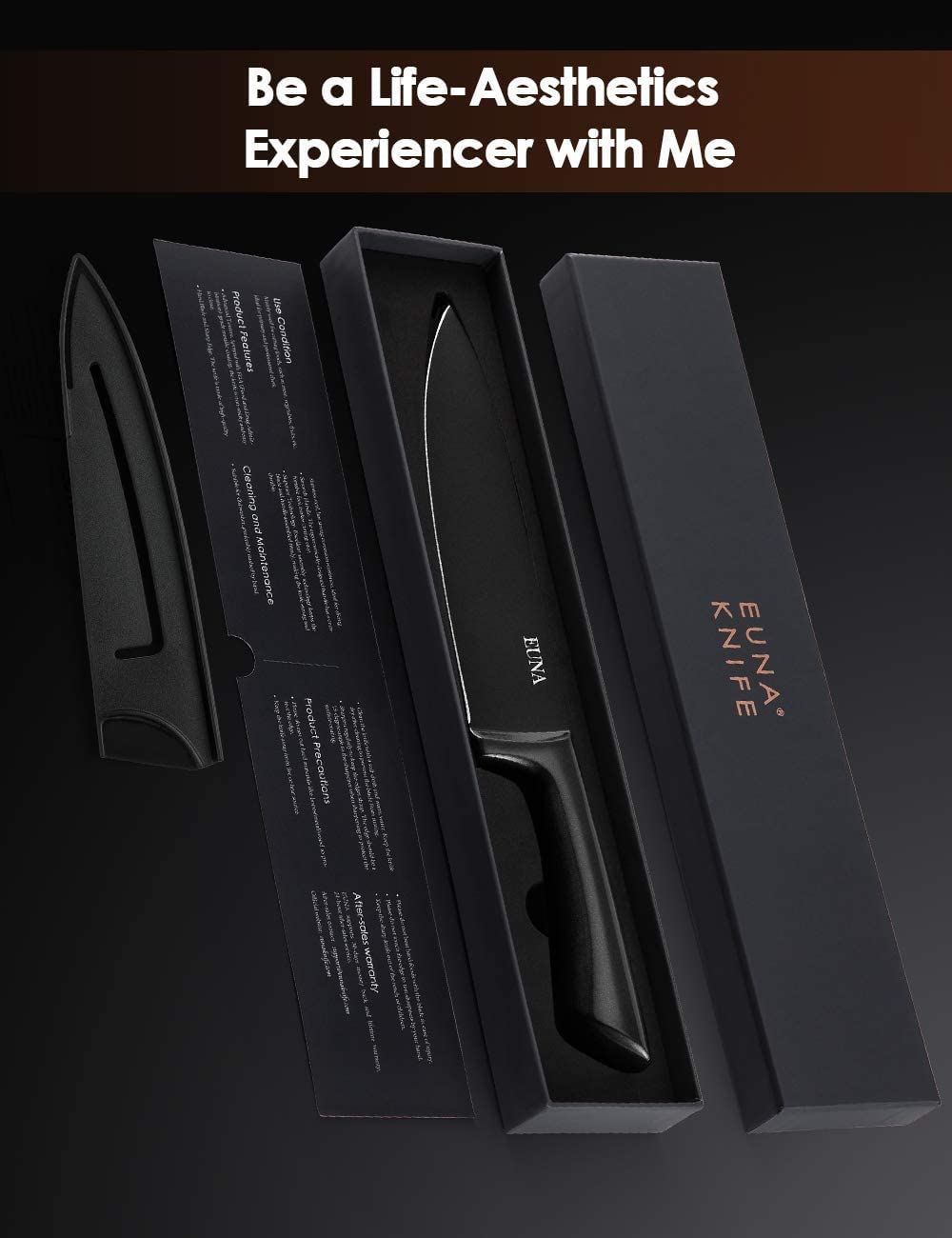 EUNA kitchen knife 8 inches Integrated with sheath & gift box Chef's knife Durable, ultra-sharp cutlery knife with ergonomic handle for culinary cutting. Cutting meat vegetables