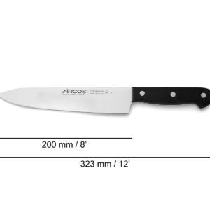 Arcos Chef Knife 8 Inch Stainless Steel. Cooking Knife to Cut and Peel Small Food. Ergonomic Polyoxymethylene Handle and 200mm Blade. Series Universal. Color Black