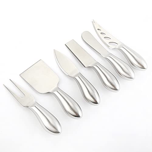 BURU Cheese Knives Set 6-Piece Stainless Steel Cheese Knife Set for Charcuterie with Spreader, Fork and Case with best cheese knives Great Gift Set and best cheese knife with full-length blades