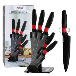 hecef black kitchen knife set with adjustable acrylic stand, 6 pcs ultra sharp knives set with block, ergonomic handle massage design, basic knife set for chef cutting cooking