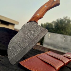 JNR Traders Handmade Damascus Steel Cleaver Knife Serbian Chef Knife with Sheath Butcher knife Meat Cleaver JNR-5518