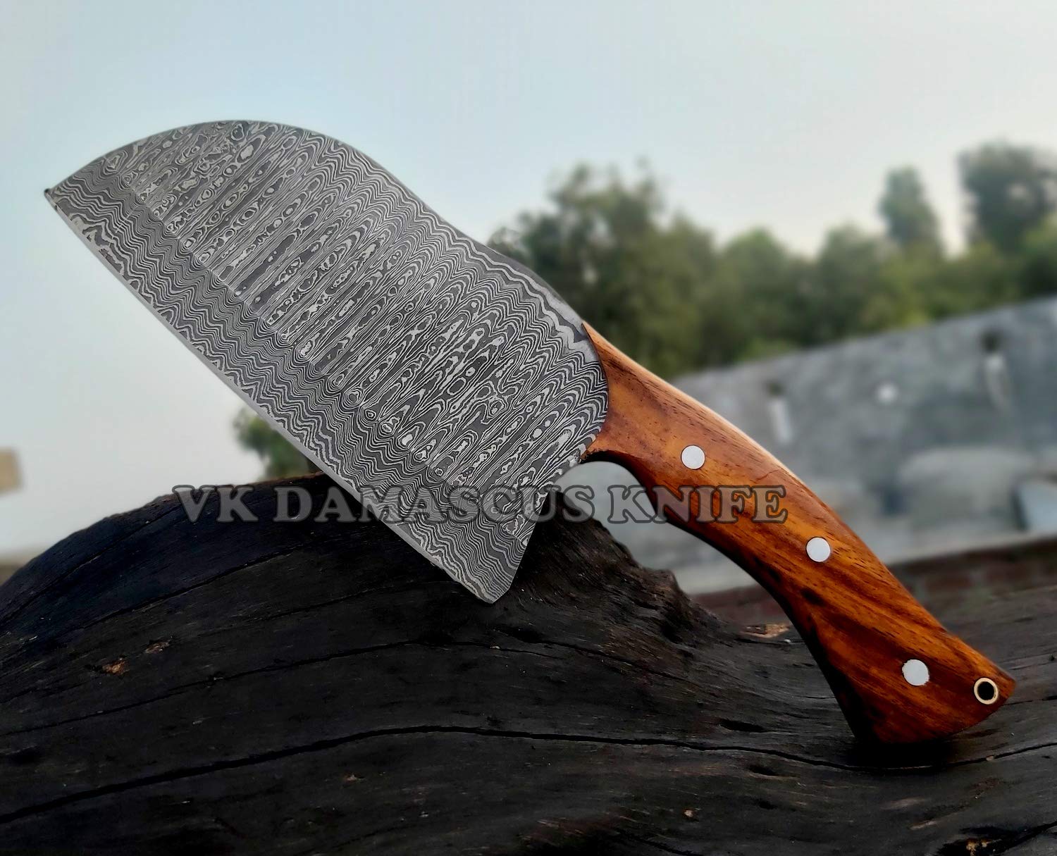 JNR Traders Handmade Damascus Steel Cleaver Knife Serbian Chef Knife with Sheath Butcher knife Meat Cleaver JNR-5518