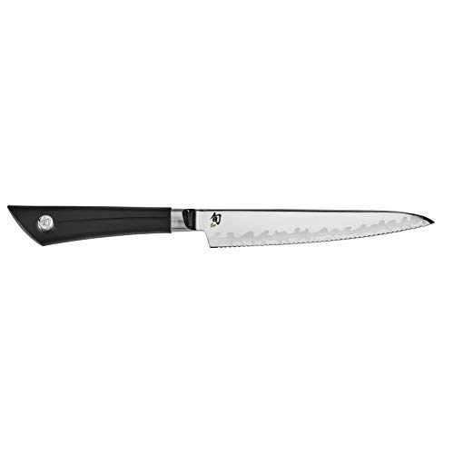 Shun Cutlery Sora Serrated Utility Knife 5.5", Narrow, Straight-Bladed Kitchen Knife Perfect for Precise Cuts, Ideal for Preparing Sandwiches or Trimming Small Vegetables, Handcrafted Japanese Knife