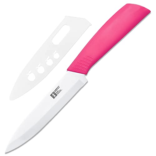 LIANGTAI Ceramic Knife 5 Inch Kitchen Utility Knife【Blade Thickness 1.8mm】 (Pink Handle)