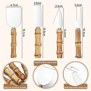 16 Piece Cheese Knives Set with Bamboo Handle Mini Stainless Steel Cheese Knife with 4 Heart Knives 4 Chisel Knives 4 Cheese Forks 4 Pieces Cheese Applicators for Charcuterie Cheese Spreader Cutter