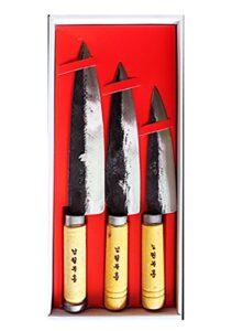 buheung rail forged cast iron kitchen chef knife santoku handmade 3pcs gift set