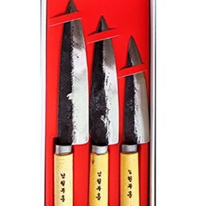 Buheung Rail Forged Cast Iron Kitchen Chef Knife Santoku Handmade 3pcs Gift Set