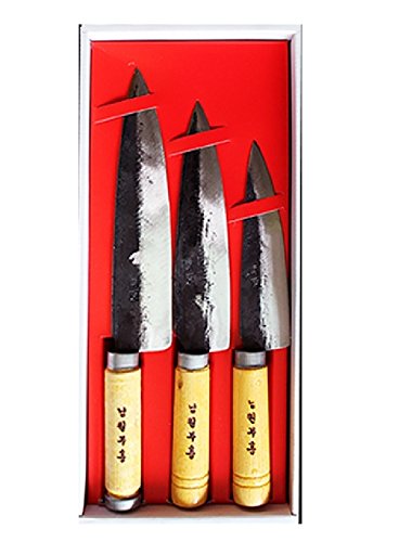 Buheung Rail Forged Cast Iron Kitchen Chef Knife Santoku Handmade 3pcs Gift Set