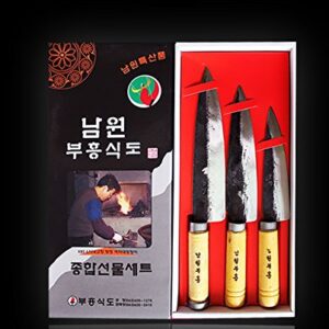 Buheung Rail Forged Cast Iron Kitchen Chef Knife Santoku Handmade 3pcs Gift Set