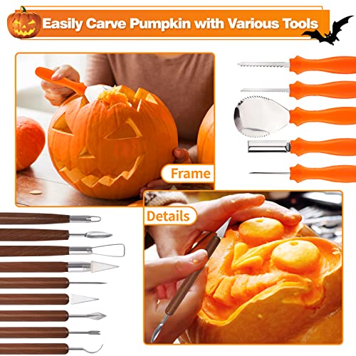 35 PCS Halloween Pumpkin Carving Kit, Professional Pumpkin Carving Tools Set with Stencils Candles Carrying Bag, Pumpkin Carving Knife for Kids Adults Sculpting Jack-O-Lanterns Halloween Decoration