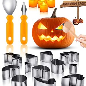 21 Pack Pumpkin Carving Kit, DIY Pumpkin Carving Tools with 6 Lights, Stainless Steel Pumpkin Stencils, Halloween Professional Pumpkin Carving Kit for Adult, Pumpkin Carving Set Gifts for kids