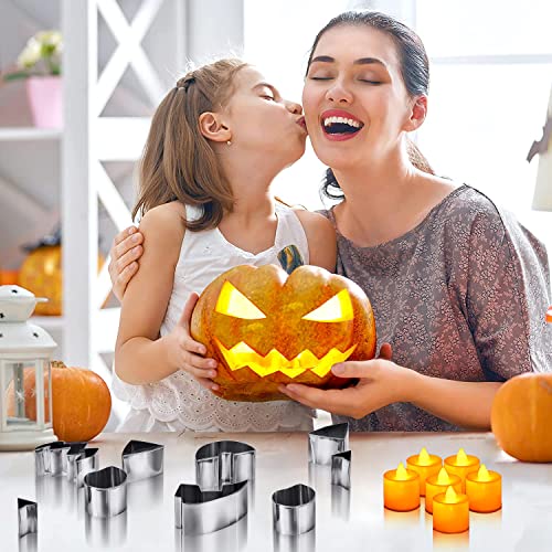 21 Pack Pumpkin Carving Kit, DIY Pumpkin Carving Tools with 6 Lights, Stainless Steel Pumpkin Stencils, Halloween Professional Pumpkin Carving Kit for Adult, Pumpkin Carving Set Gifts for kids