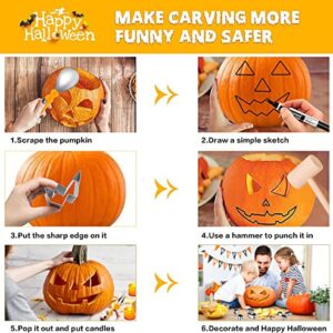 21 Pack Pumpkin Carving Kit, DIY Pumpkin Carving Tools with 6 Lights, Stainless Steel Pumpkin Stencils, Halloween Professional Pumpkin Carving Kit for Adult, Pumpkin Carving Set Gifts for kids