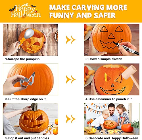 21 Pack Pumpkin Carving Kit, DIY Pumpkin Carving Tools with 6 Lights, Stainless Steel Pumpkin Stencils, Halloween Professional Pumpkin Carving Kit for Adult, Pumpkin Carving Set Gifts for kids