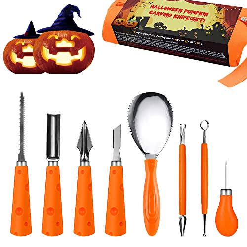 CRMPro 8 Pieces Pumpkin Carving Kit, Stainless Steel Pumpkin Carving Tools with Carrying Case for Kids & Adults Easily Carve Sculpt Halloween Jack-O-Lanterns