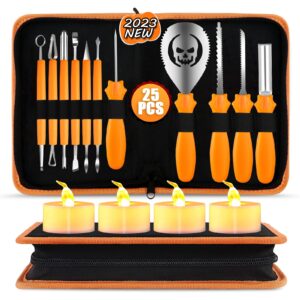 wowbala pumpkin carving kit tools: 25pcs professional halloween pumpkin carving set with stencils for kids adults - heavy duty pumpkins scraping bulk for jack-o-lanterns decoration