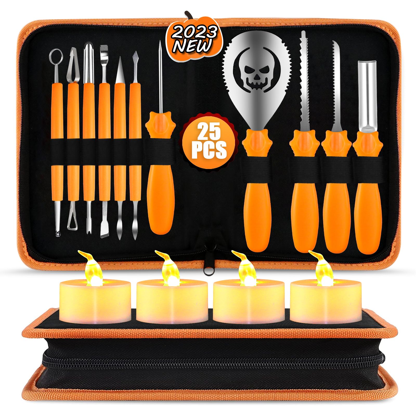 WOWBALA Pumpkin Carving Kit Tools: 25PCS Professional Halloween Pumpkin Carving Set with Stencils for Kids Adults - Heavy Duty Pumpkins Scraping Bulk for Jack-O-Lanterns Decoration