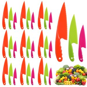 30 pieces kid plastic kitchen knife set toddler knife kids safe knives children cooking nylon chef knives for fruit, bread, cake, salad, lettuce knife (color 3)