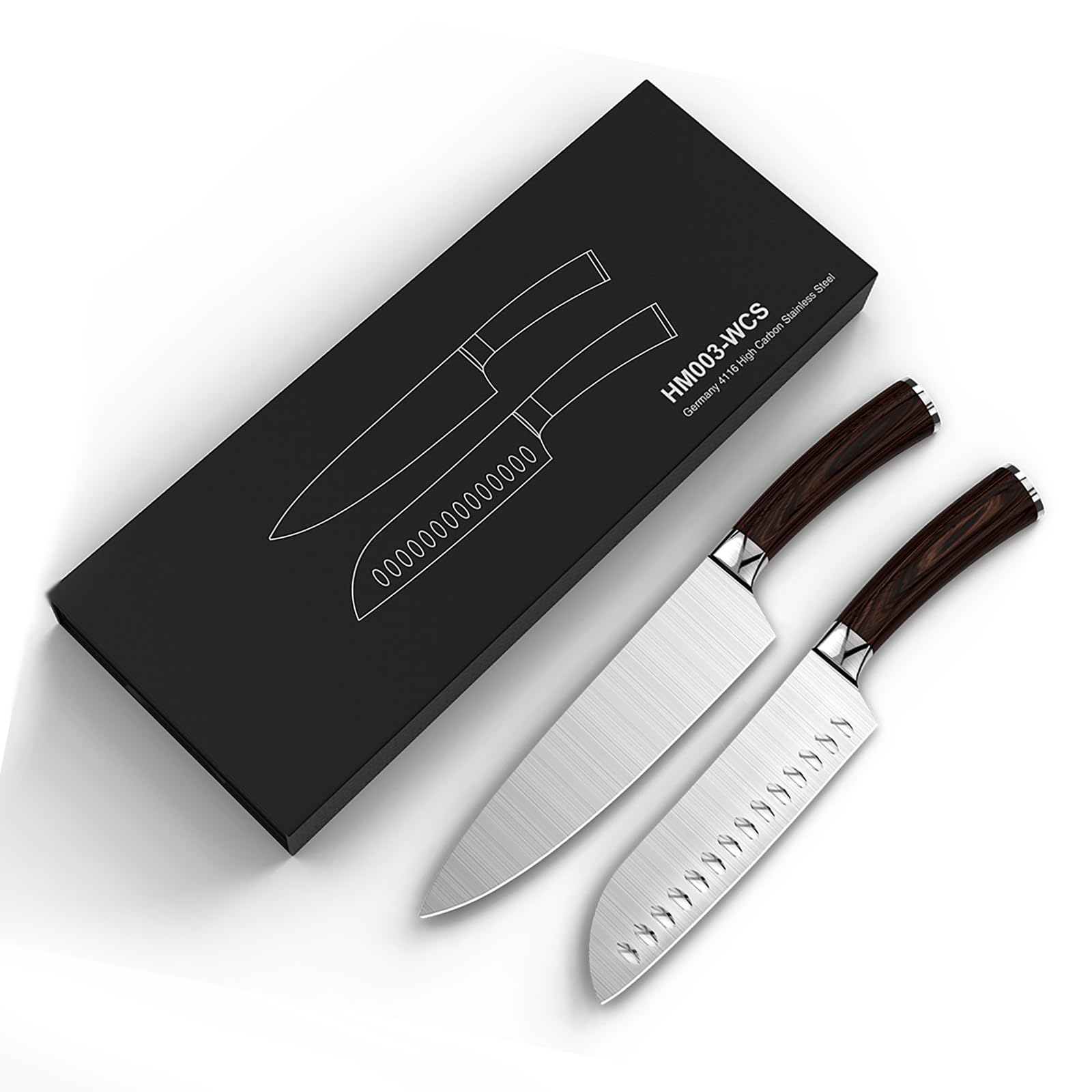 Molartoo Chef Knife set 2,8 inch Professional Kitchen Knife, 1.4116 Stainless Steel,Ergonomic Wood Handleoku Cutter