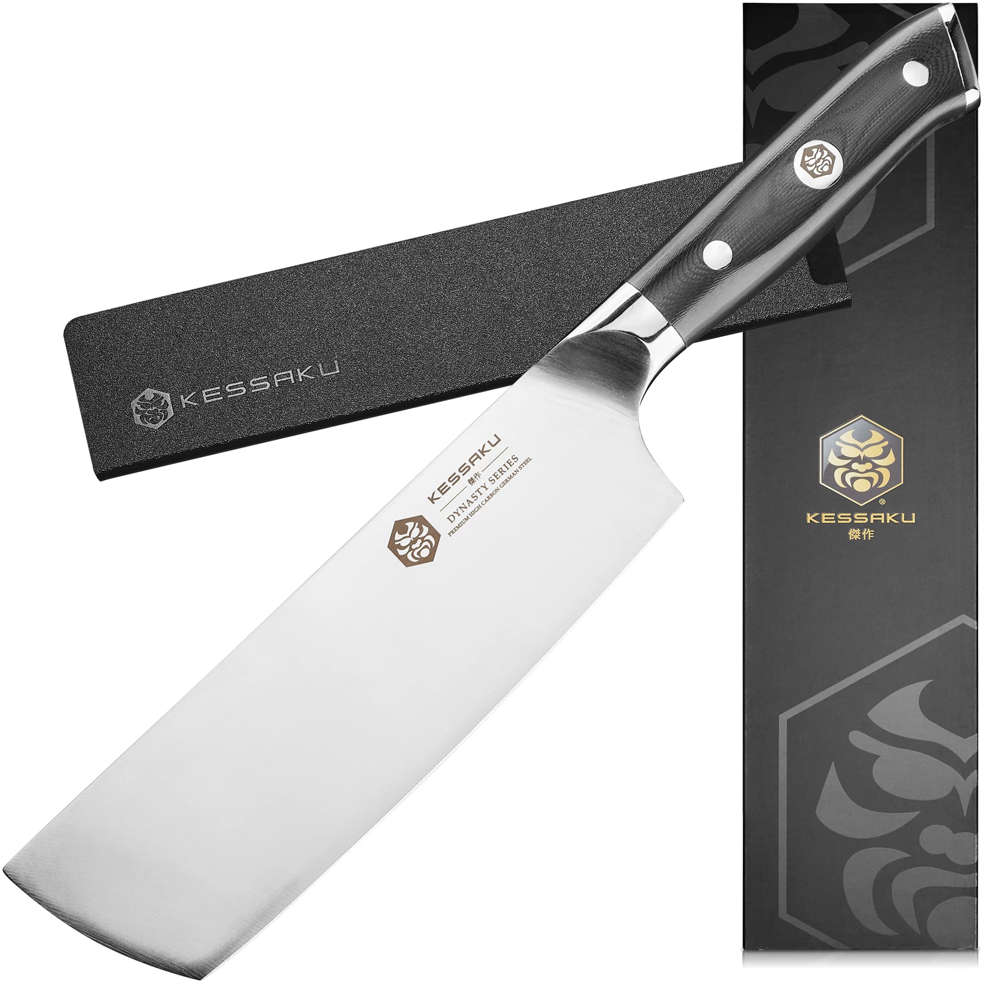 KESSAKU Nakiri Knife - 7 inch - Dynasty Series - Asian Vegetable Cleaver - Razor Sharp Kitchen Knife - Forged ThyssenKrupp German High Carbon Stainless Steel - G10 Garolite Handle with Blade Guard