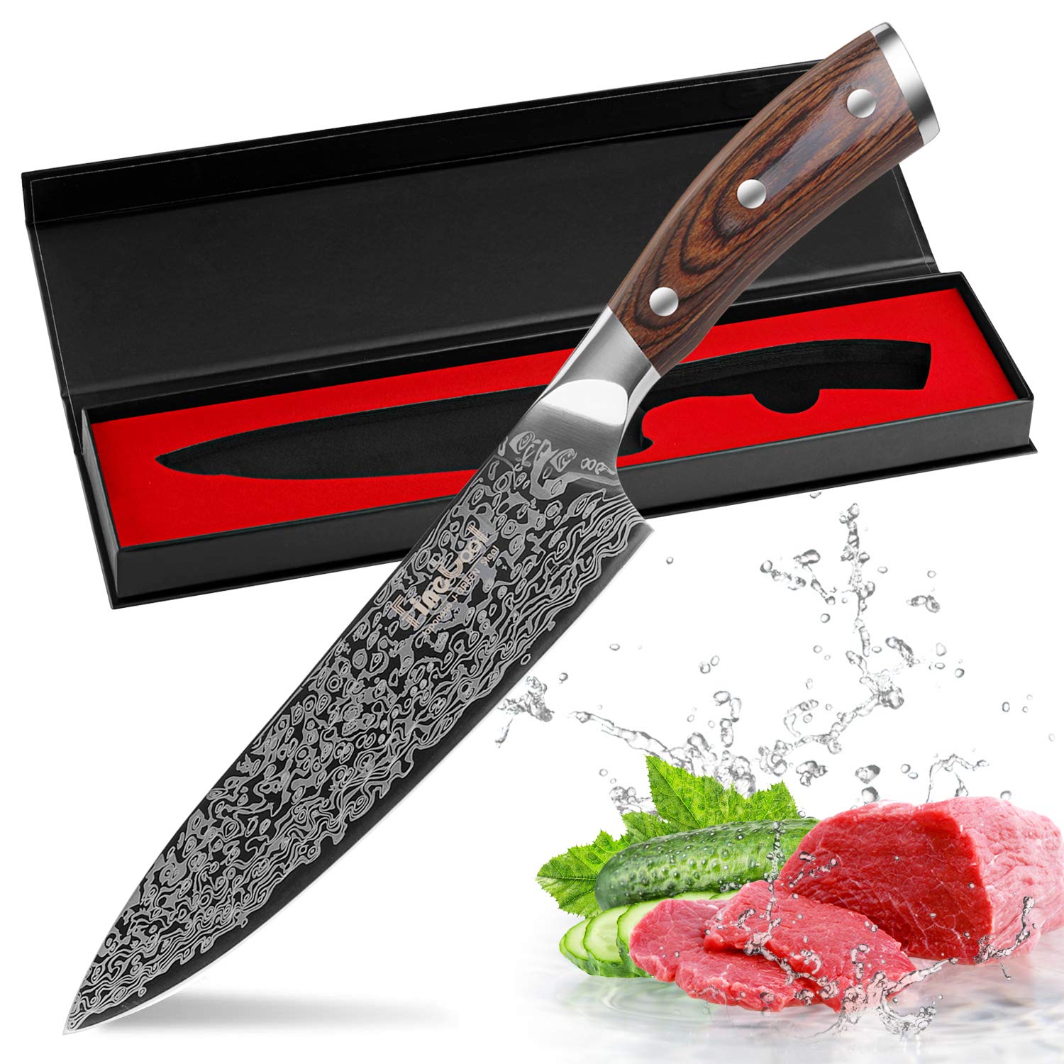 FineTool Kitchen Knife, 8 inch Professional Chef's Knives Japanese 7Cr17 Stainless Steel Vegetable Cleaver with pakkawood Wood, Sharpest Cooking Knives Best Choice for Home Kitchen and Restaurant