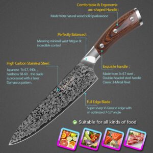 FineTool Kitchen Knife, 8 inch Professional Chef's Knives Japanese 7Cr17 Stainless Steel Vegetable Cleaver with pakkawood Wood, Sharpest Cooking Knives Best Choice for Home Kitchen and Restaurant