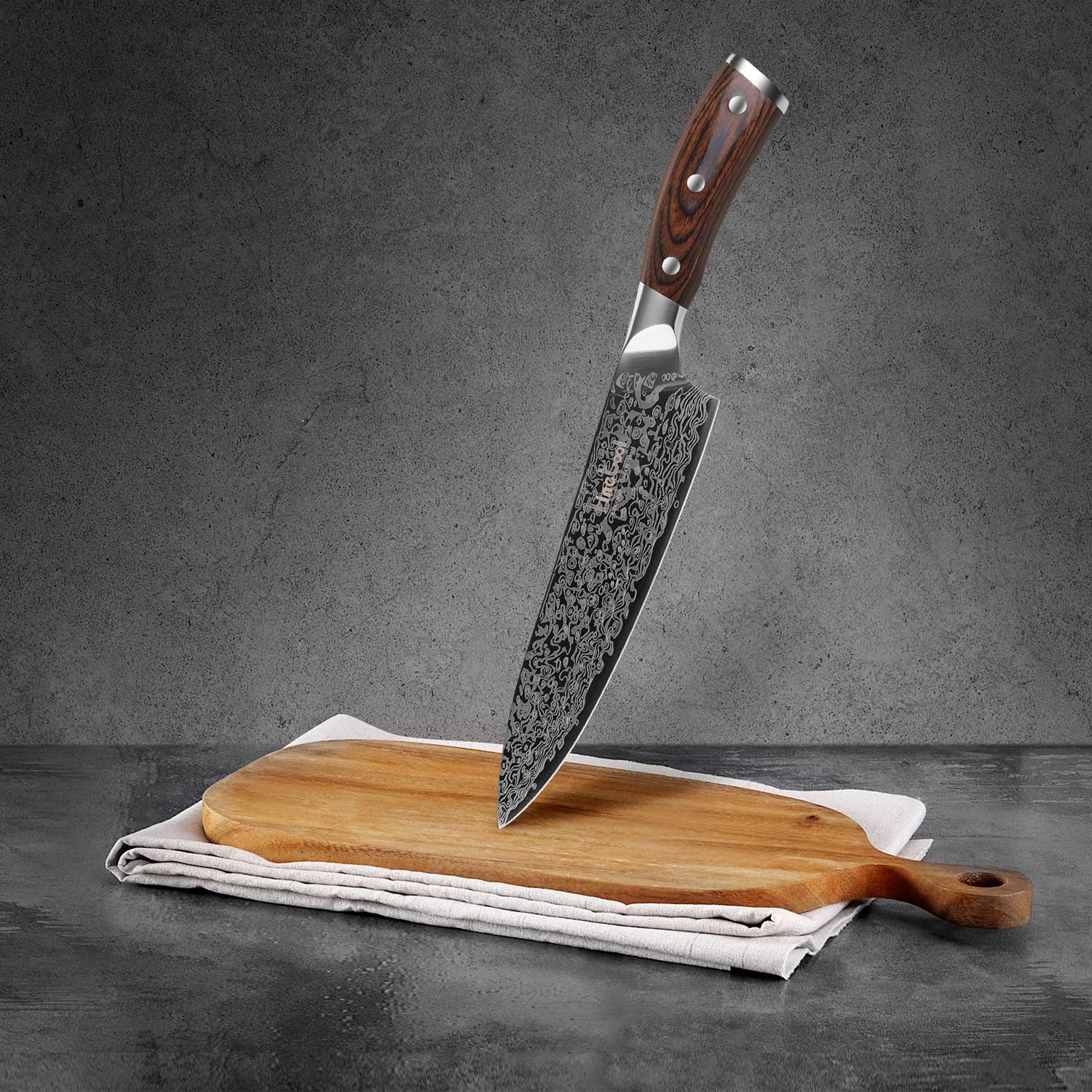 FineTool Kitchen Knife, 8 inch Professional Chef's Knives Japanese 7Cr17 Stainless Steel Vegetable Cleaver with pakkawood Wood, Sharpest Cooking Knives Best Choice for Home Kitchen and Restaurant