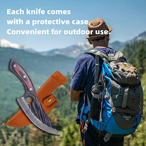 tatakook Butcher Knife for Meat Cutting,Hand Forged Viking Knife with Sheath,Caveman Knives Camping knife for Kitchen,Meat Cleaver Boning Knife (color 2)