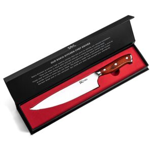 Chef Knife - Pro Kitchen Knife - 8 Inch Chef’s Knife - German High Carbon Stainless Steel Sharp Kitchen Knife With Ergonomic Pakka Wood Handle - 8" Professional Chefs Knife - Comes In a Gift Box