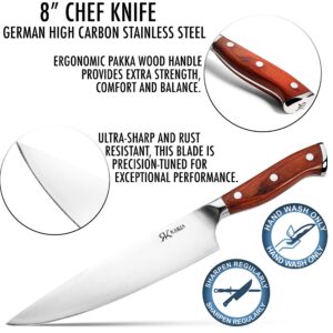 Chef Knife - Pro Kitchen Knife - 8 Inch Chef’s Knife - German High Carbon Stainless Steel Sharp Kitchen Knife With Ergonomic Pakka Wood Handle - 8" Professional Chefs Knife - Comes In a Gift Box