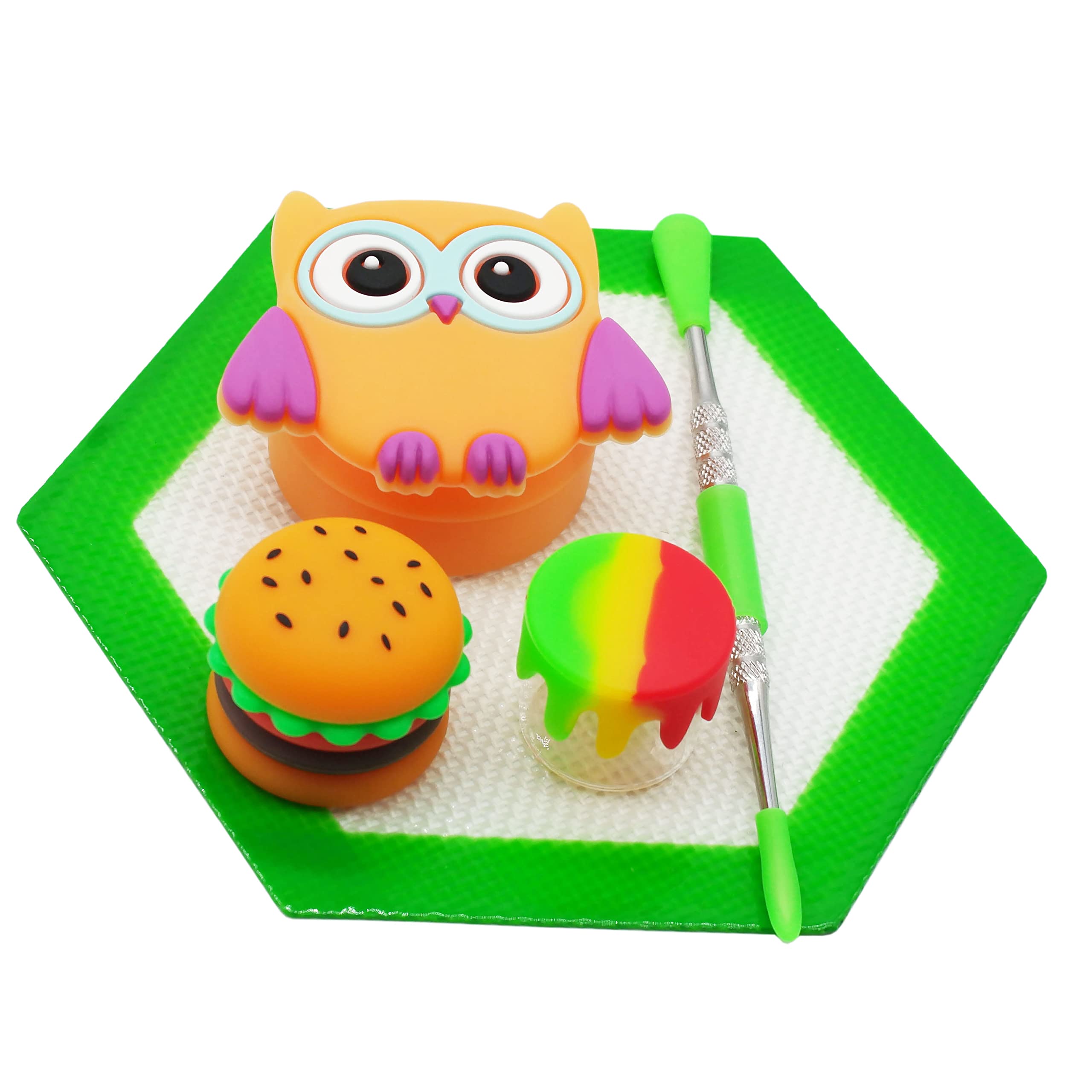 Vitakiwi Wax Silicone Carving Kit with 5ml 6ml 11ml Owl Hamburger Glass Concentrate Container and Carving Tool (Green)