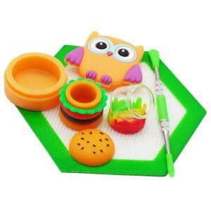 Vitakiwi Wax Silicone Carving Kit with 5ml 6ml 11ml Owl Hamburger Glass Concentrate Container and Carving Tool (Green)