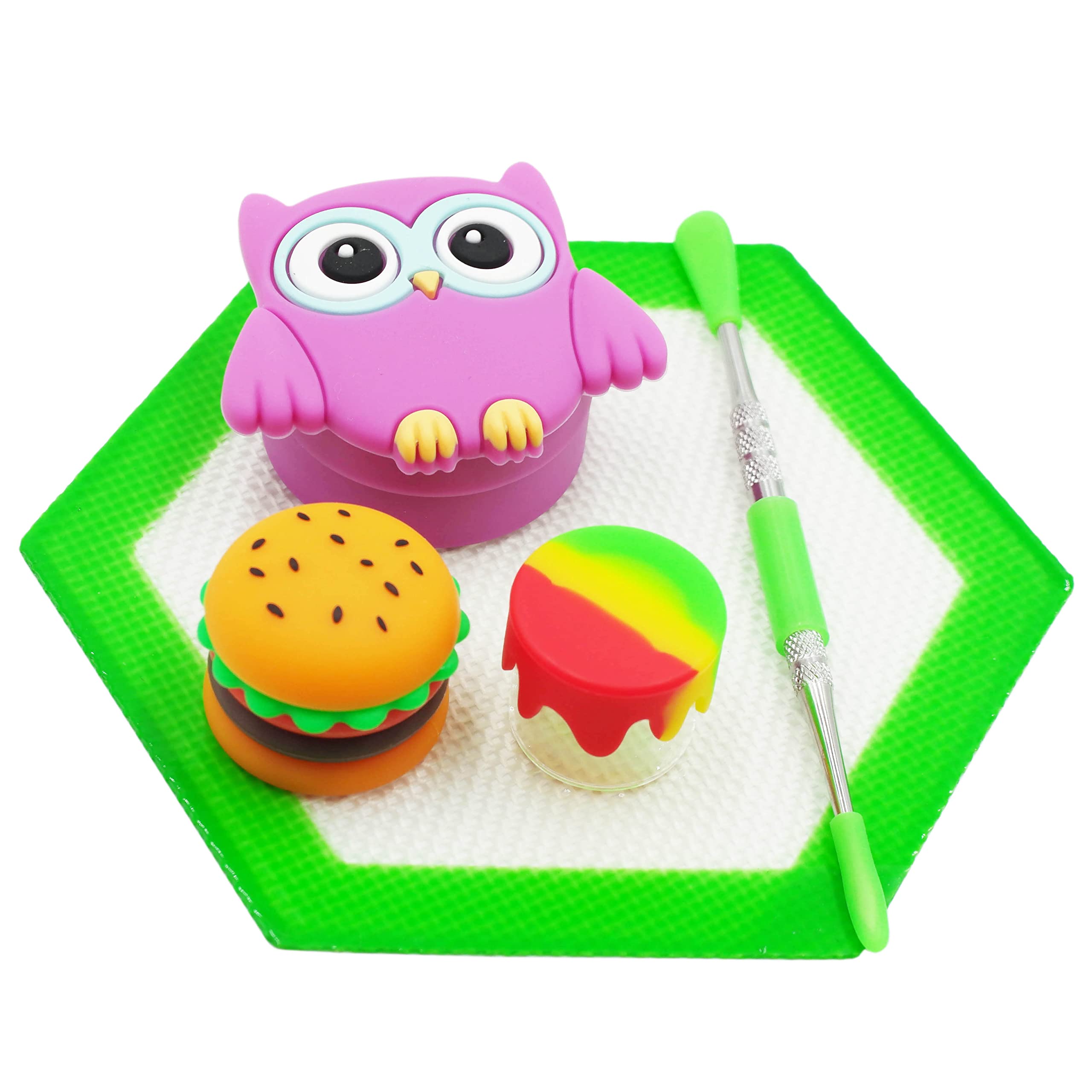 Vitakiwi Wax Silicone Carving Kit with 5ml 6ml 11ml Owl Hamburger Glass Concentrate Container and Carving Tool (Green)