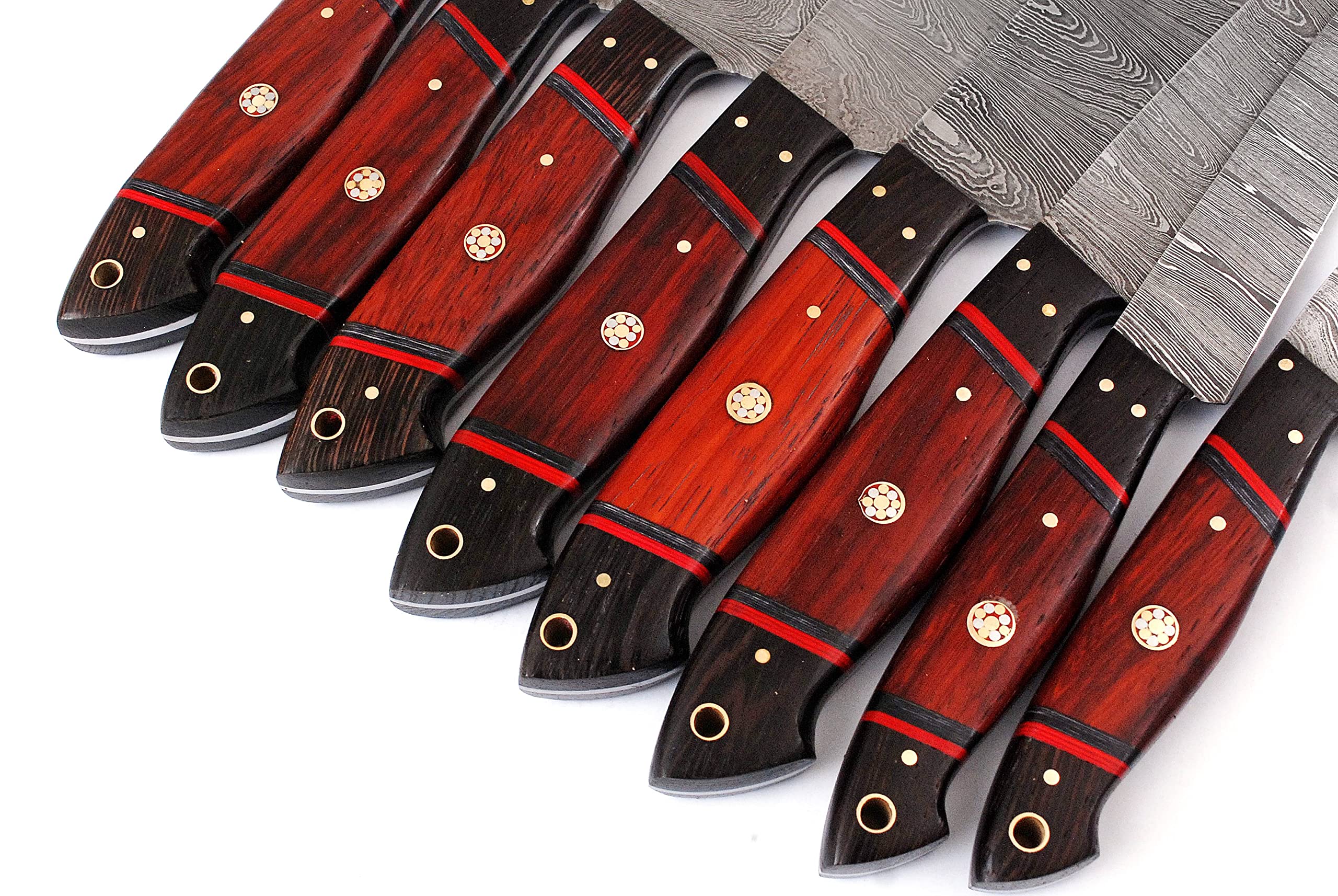 GladiatorsGuild G24RD- Professional Kitchen Knives Custom Made Damascus Steel 8 pcs of Professional Utility Chef Kitchen Knife Set with Chopper/Cleaver Pocket Case Chef Knife Roll Bag G24RD (Red)