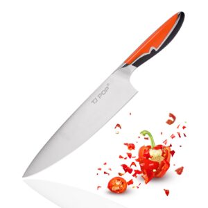 tj pop chef knife 8 inch, professional kitchen knife, ultra sharp meat knife, full-tang designed, german hc steel blade, comfort grip non-slip handle