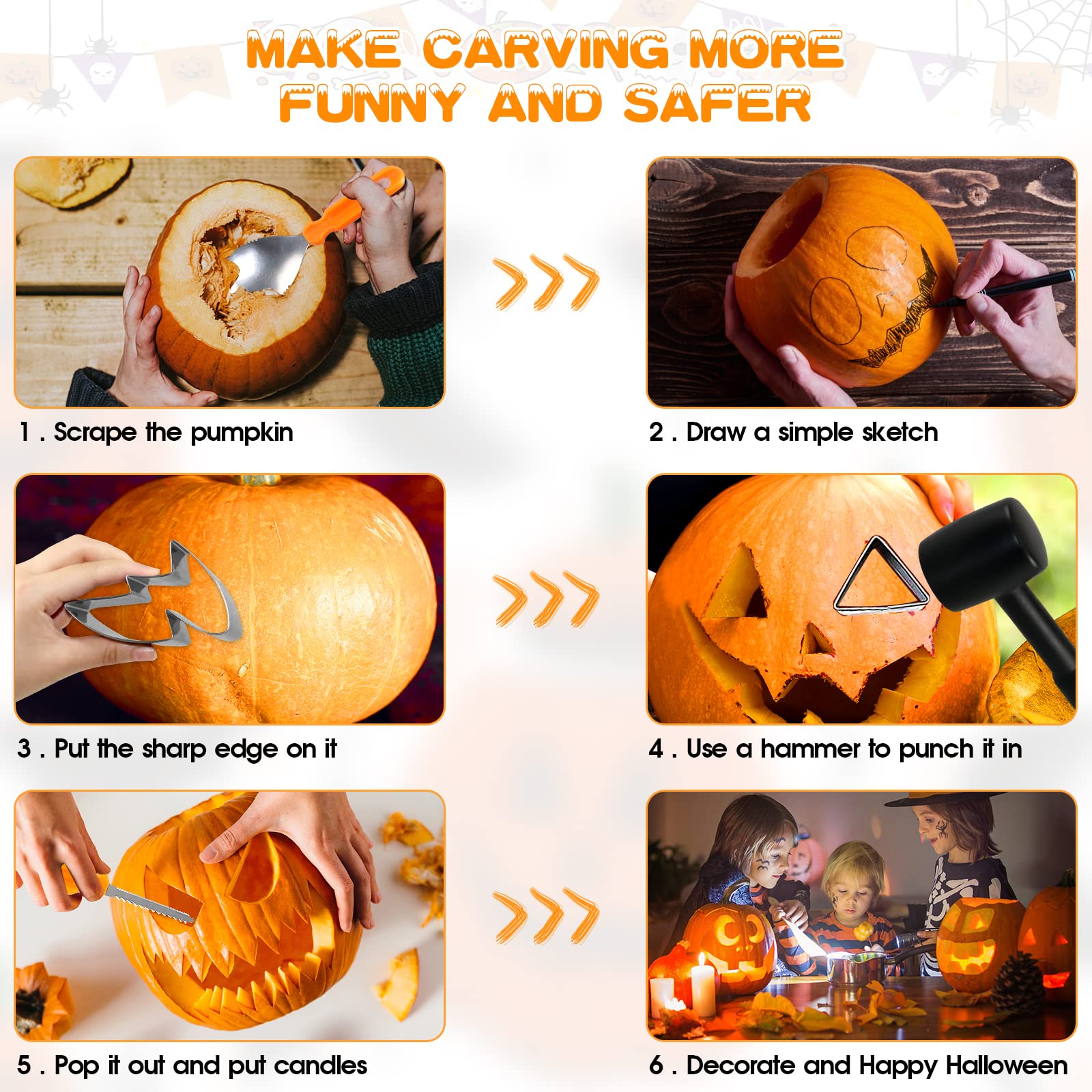 【2022 NEW】 Professional Halloween Pumpkin Carving Kit/Pumpkin Carving Tools/Pumpkin Carving Kit with Stencils for Kids&Adults, Stainless Steel with Hammer for Halloween Decoration Lanterns-12PCS