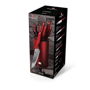 Berlinger Haus Kitchen Knife Set with Block, 7 Piece Knives Set for Kitchen, Modern Cooking Knives with Kitchen Shears, Sharp Cutting Stainless Steel Chef Knife Set with Mobile Stand, Red