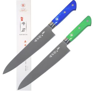 CHUYIREN 2 Pcs Japanese Chef Knife 9.5 inches, Professional Gyuto Chef Knife, Sharp Sashimi Knife with Black Ergonomic Handle, Sushi Knife