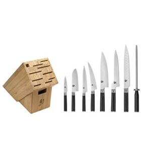 shun cutlery classic 9-piece chef's choice block set, kitchen knife and knife block set, includes 7 shun classic handcrafted japanese kitchen knives + honing steel